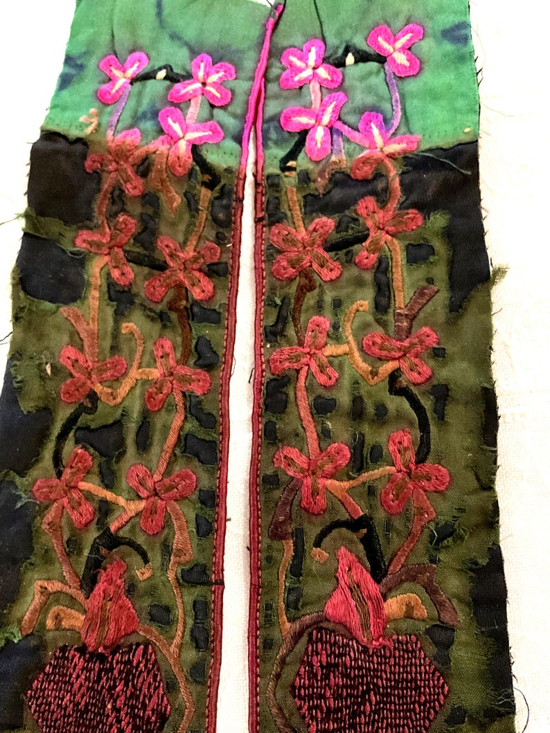 Antique Chinese Silk Embroidered Panel Pair – Qing Dynasty Floral Robe ...