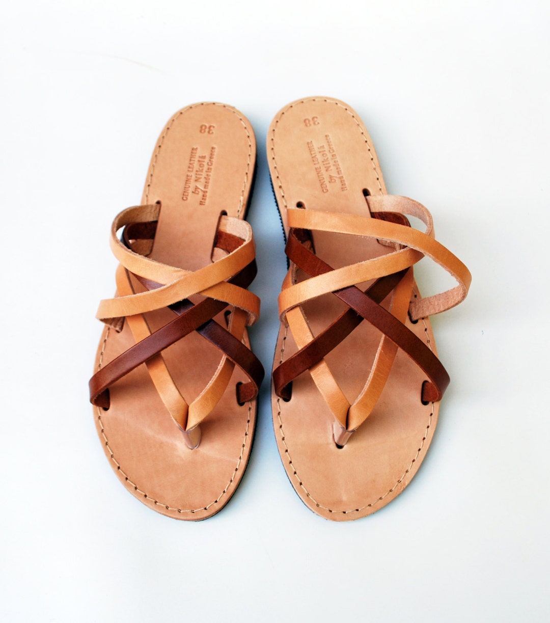 Natural Brown / Cognac Brown Leather Women Sandals - Etsy