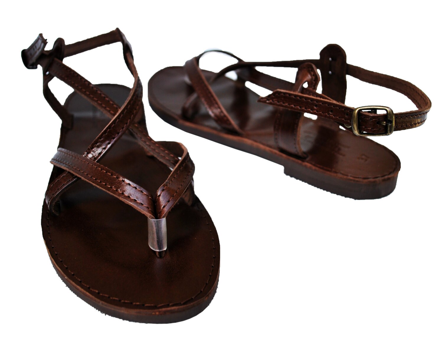 Dark Chocolate Brown Double Leather Sandals, Strappy Women Sandals - Etsy