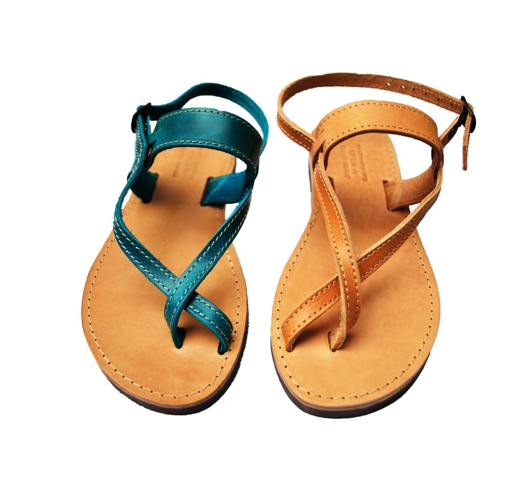 Toe-wrapper Strappy Sandals Women Leather Sandals Greek Handmade Summer ...