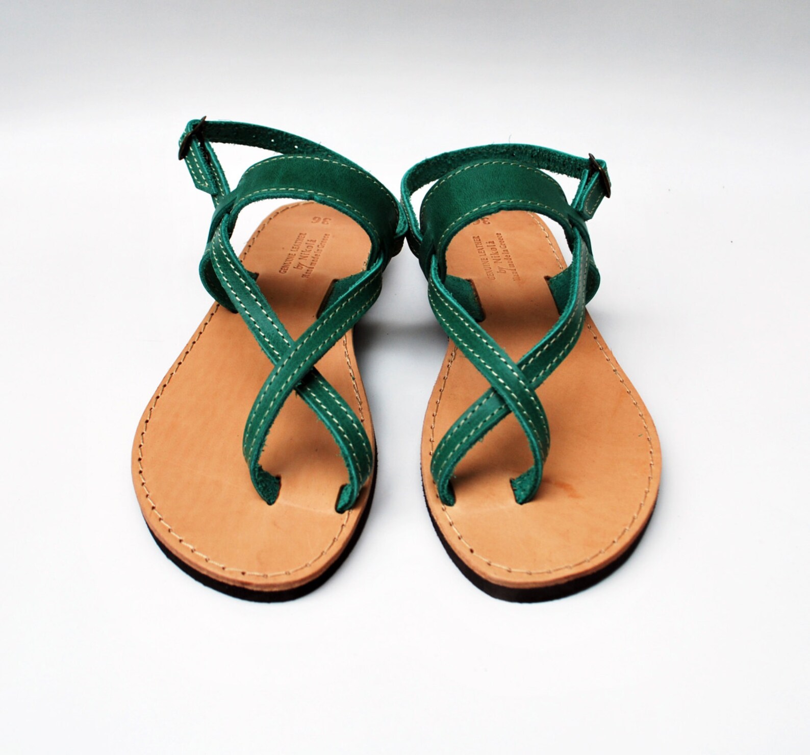 Strap Sandals in Green Color Made With 100% Genuine Leather - Etsy