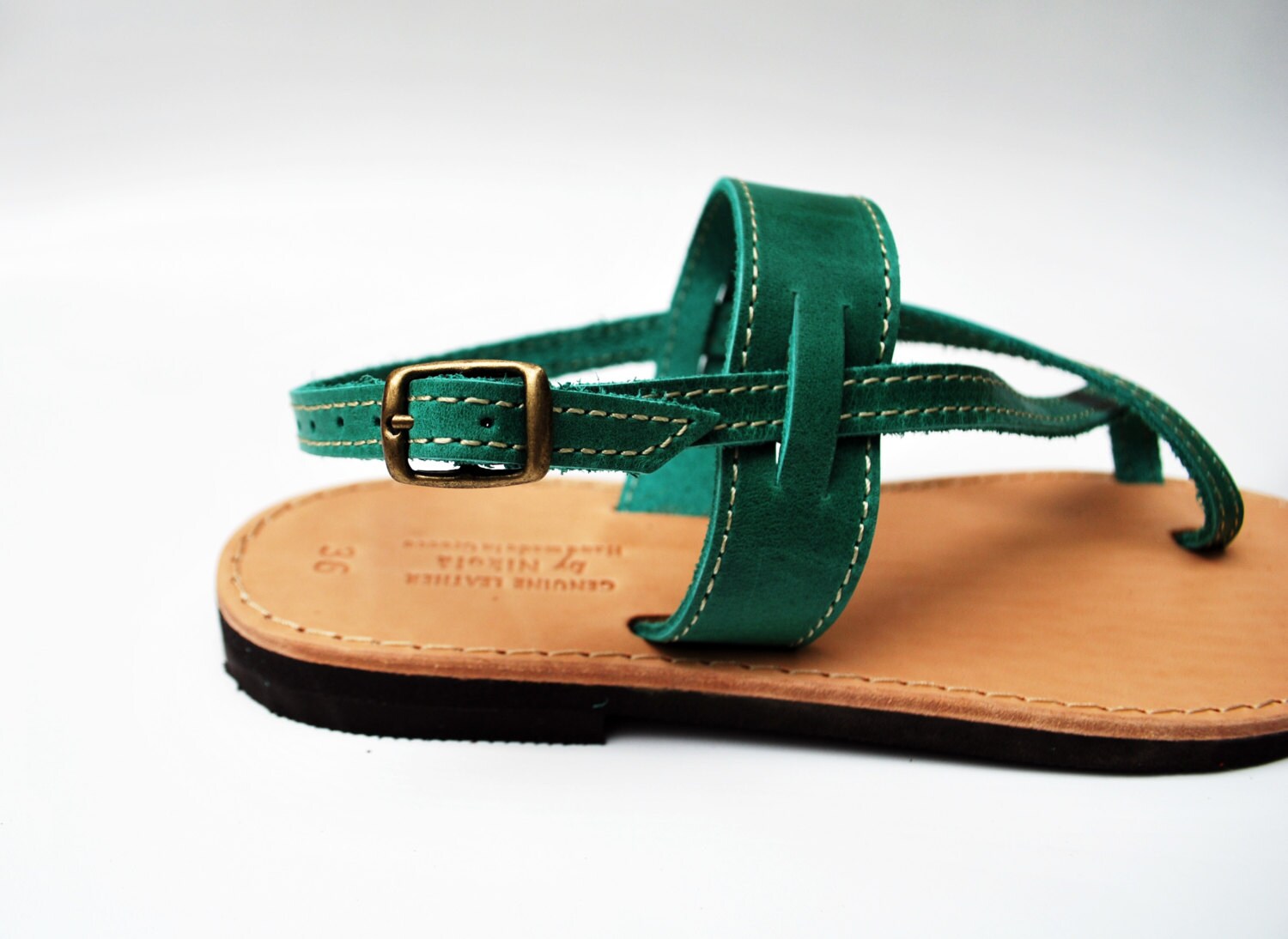 Strap Sandals in Green Color Made With 100% Genuine Leather - Etsy
