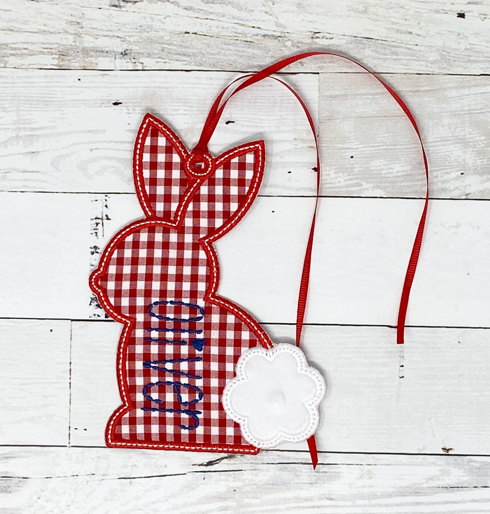 Embroidered Fabric Bunny Name Tag With Furry Tail, Personalized Bag Tag ...