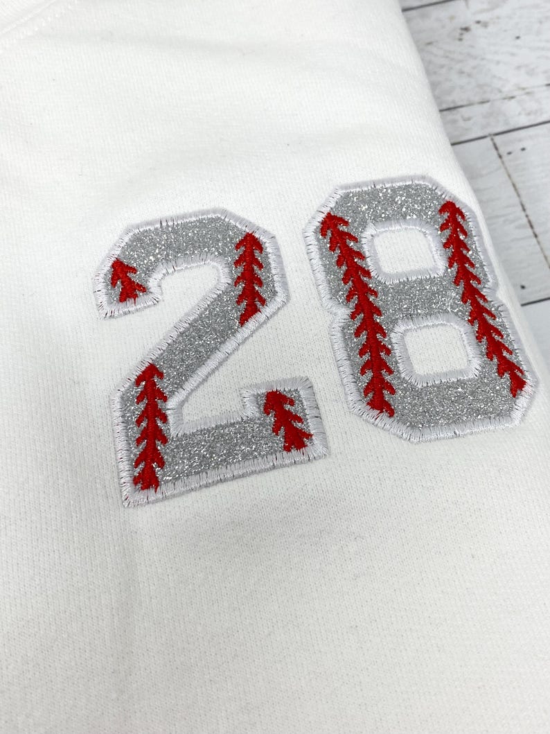 Baseball Number Embroidered Custom Child's Name on Sleeve Glitter ...