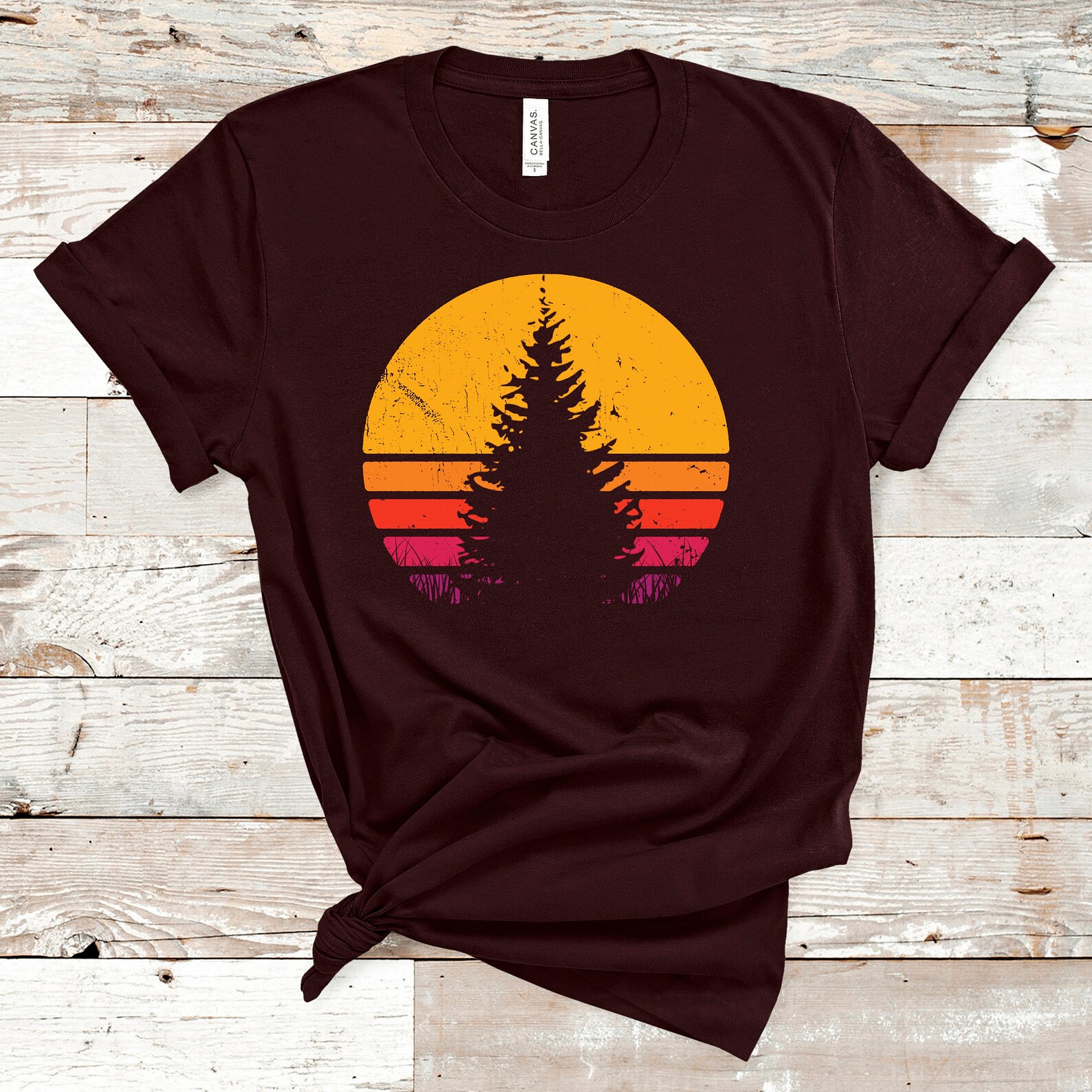 Retro Sunset Pine Tree Short-sleeve Unisex T-shirt, Nature Shirt ...