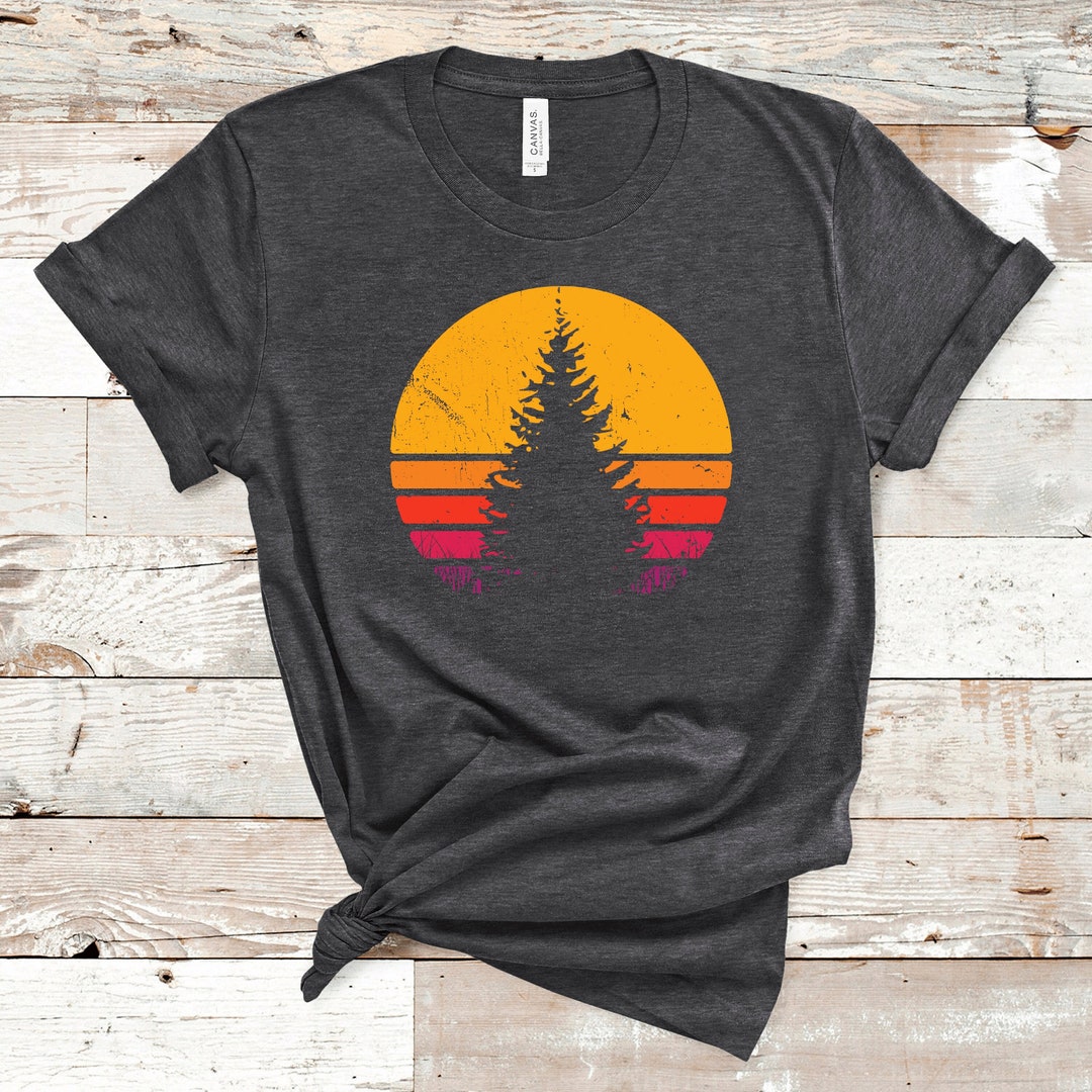 Retro Sunset Pine Tree Short-sleeve Unisex T-shirt, Nature Shirt ...