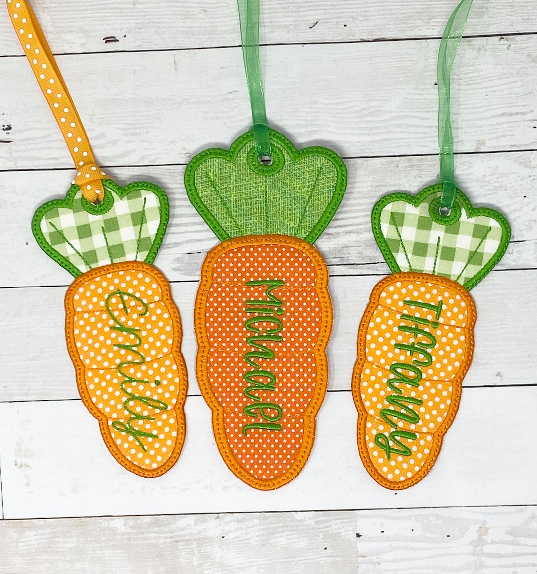 Embroidered Fabric Carrot Name Tag Personalized Bag Tag Easter Basket ...
