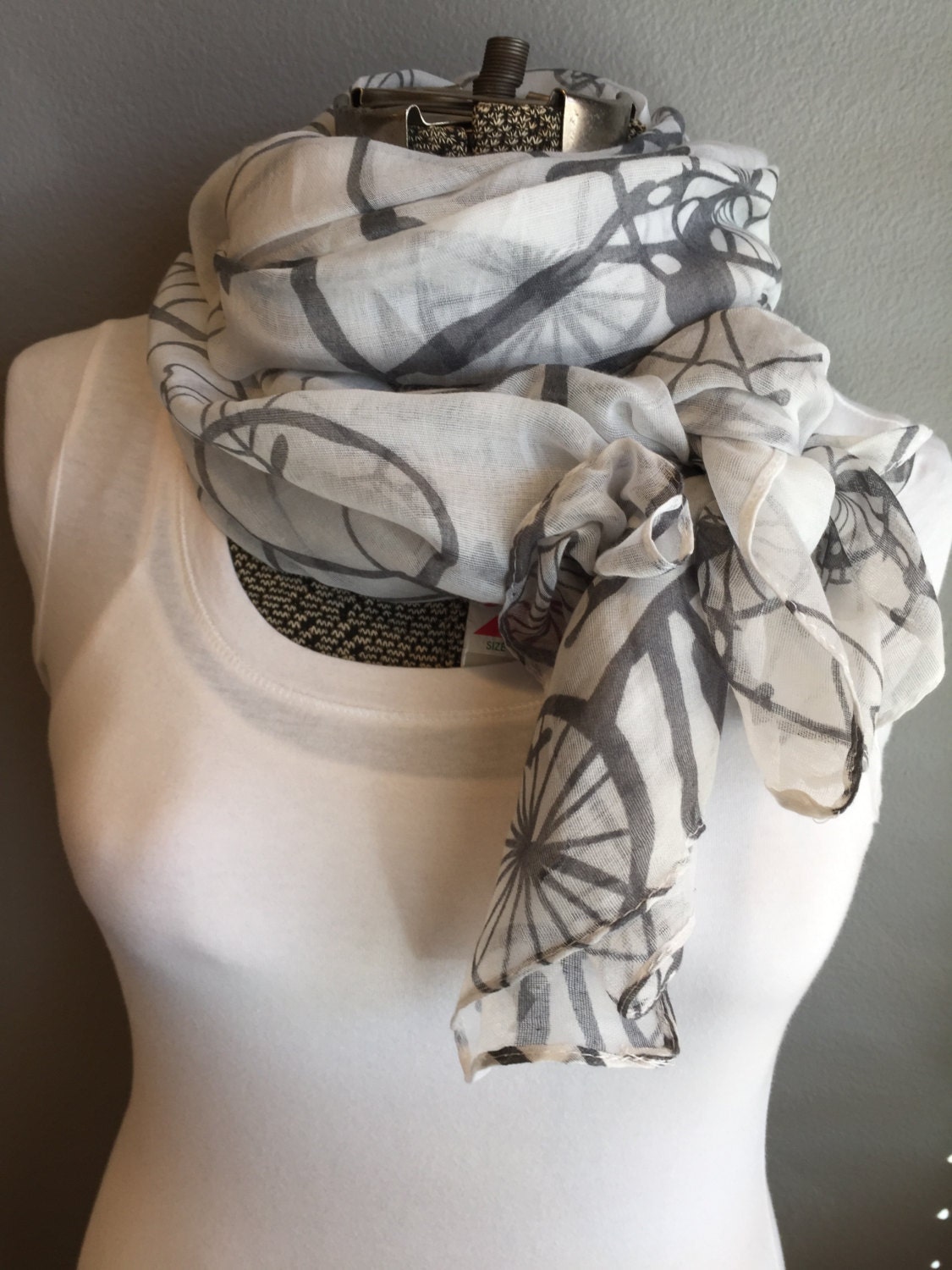 White With Gray or Black Print Bike Bicycle Scarf - Etsy