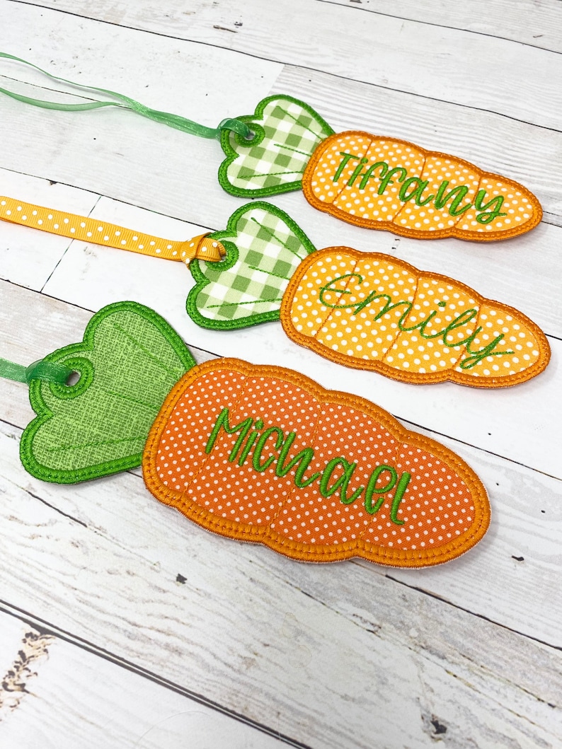 Embroidered Fabric Carrot Name Tag Personalized Bag Tag Easter Basket ...
