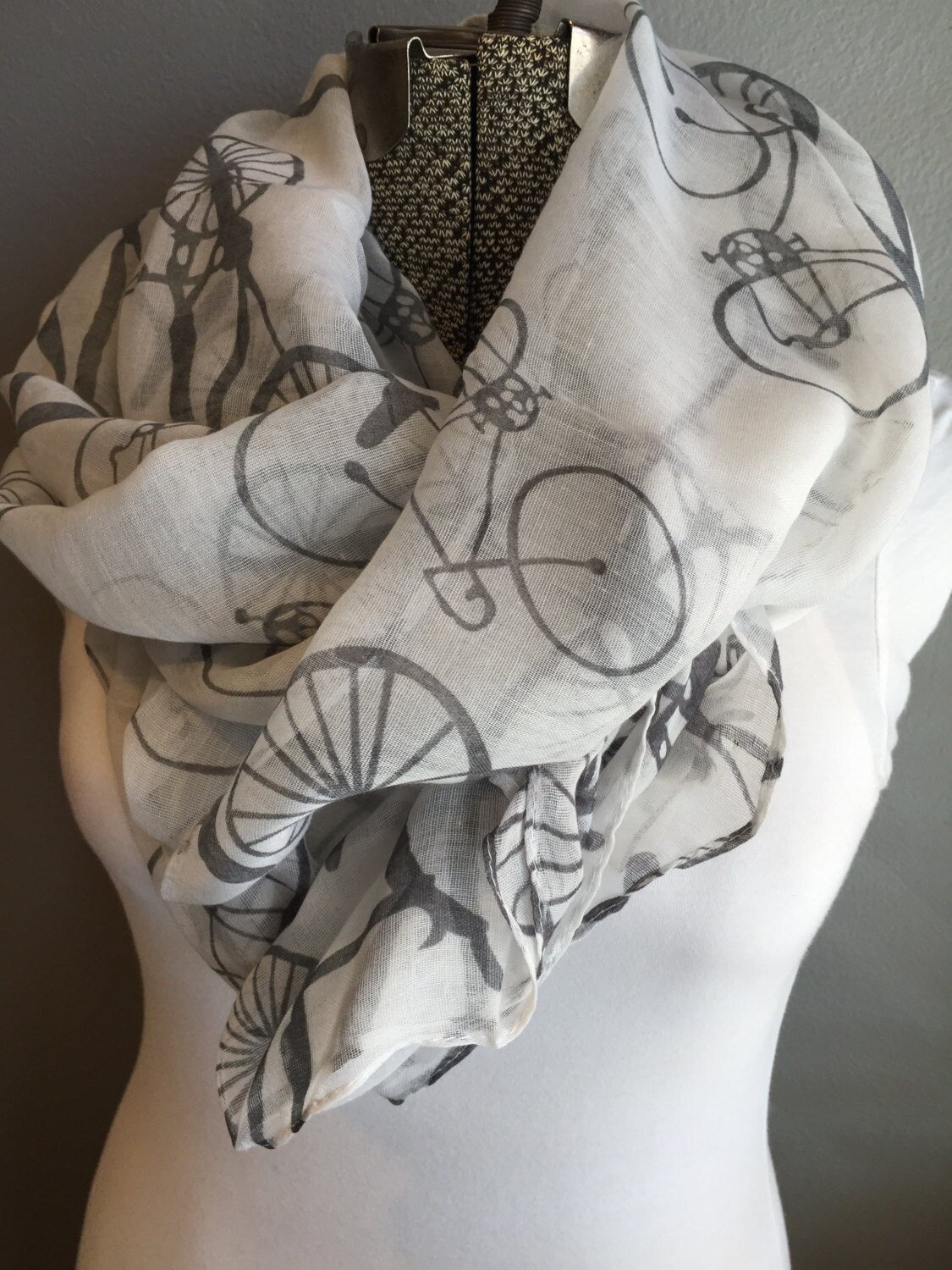 White With Gray or Black Print Bike Bicycle Scarf - Etsy