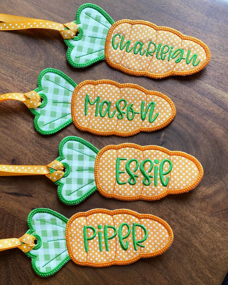 Embroidered Fabric Carrot Name Tag Personalized Bag Tag Easter Basket ...