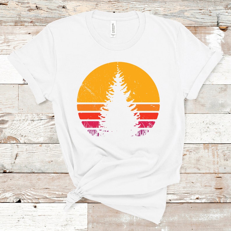 Retro Sunset Pine Tree Short-sleeve Unisex T-shirt Nature | Etsy