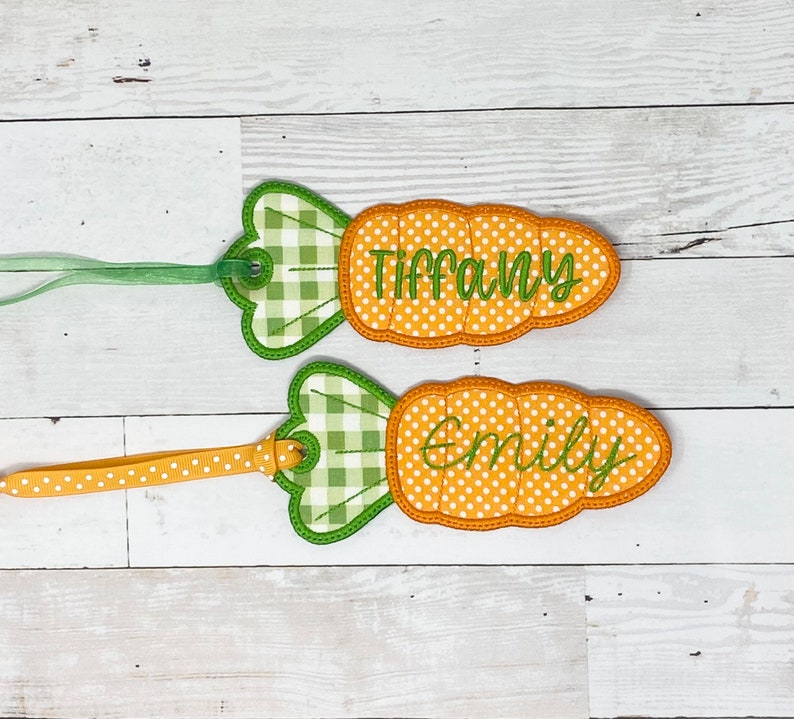 Embroidered Fabric Carrot Name Tag Personalized Bag Tag Easter Basket ...