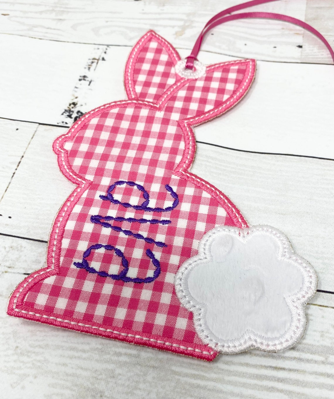 Embroidered Fabric Bunny Name Tag With Furry Tail, Personalized Bag Tag ...