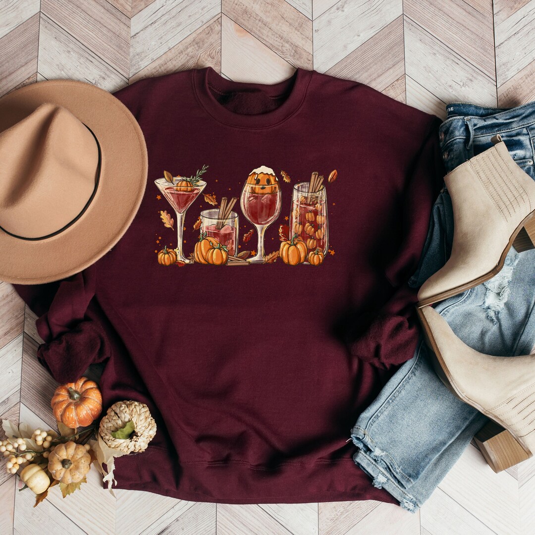 Fall Wine Glasses Sweatshirt, Fall Sweater, Wine Sweatshirt, Cute Fall ...