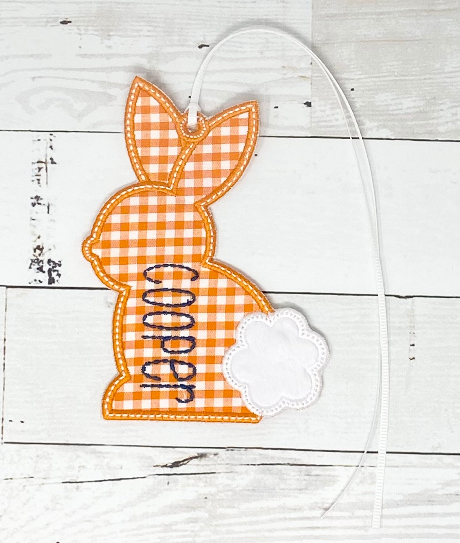 Embroidered Fabric Bunny Name Tag With Furry Tail, Personalized Bag Tag ...