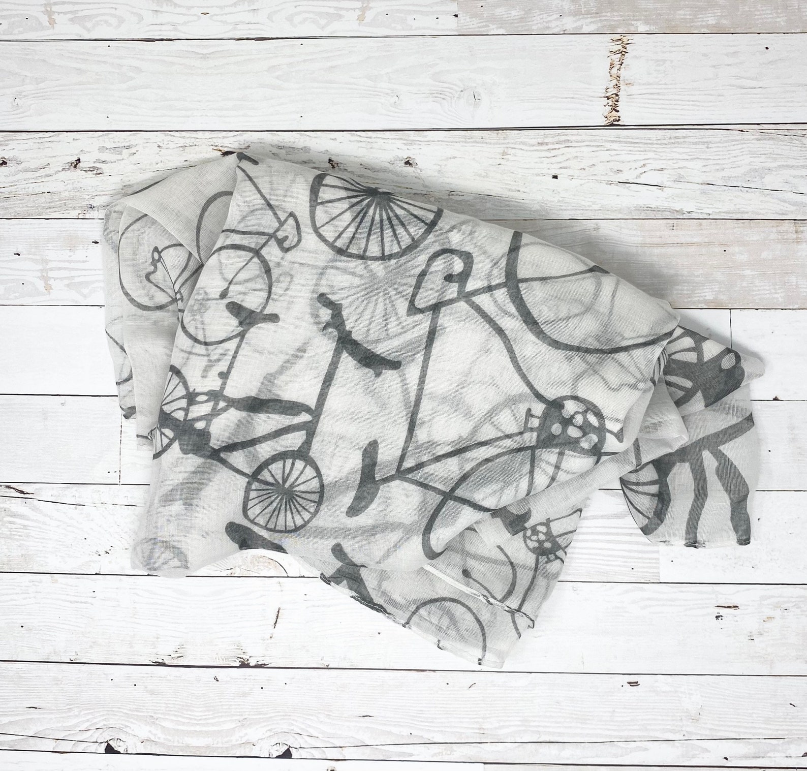 White With Gray or Black Print Bike Bicycle Scarf - Etsy