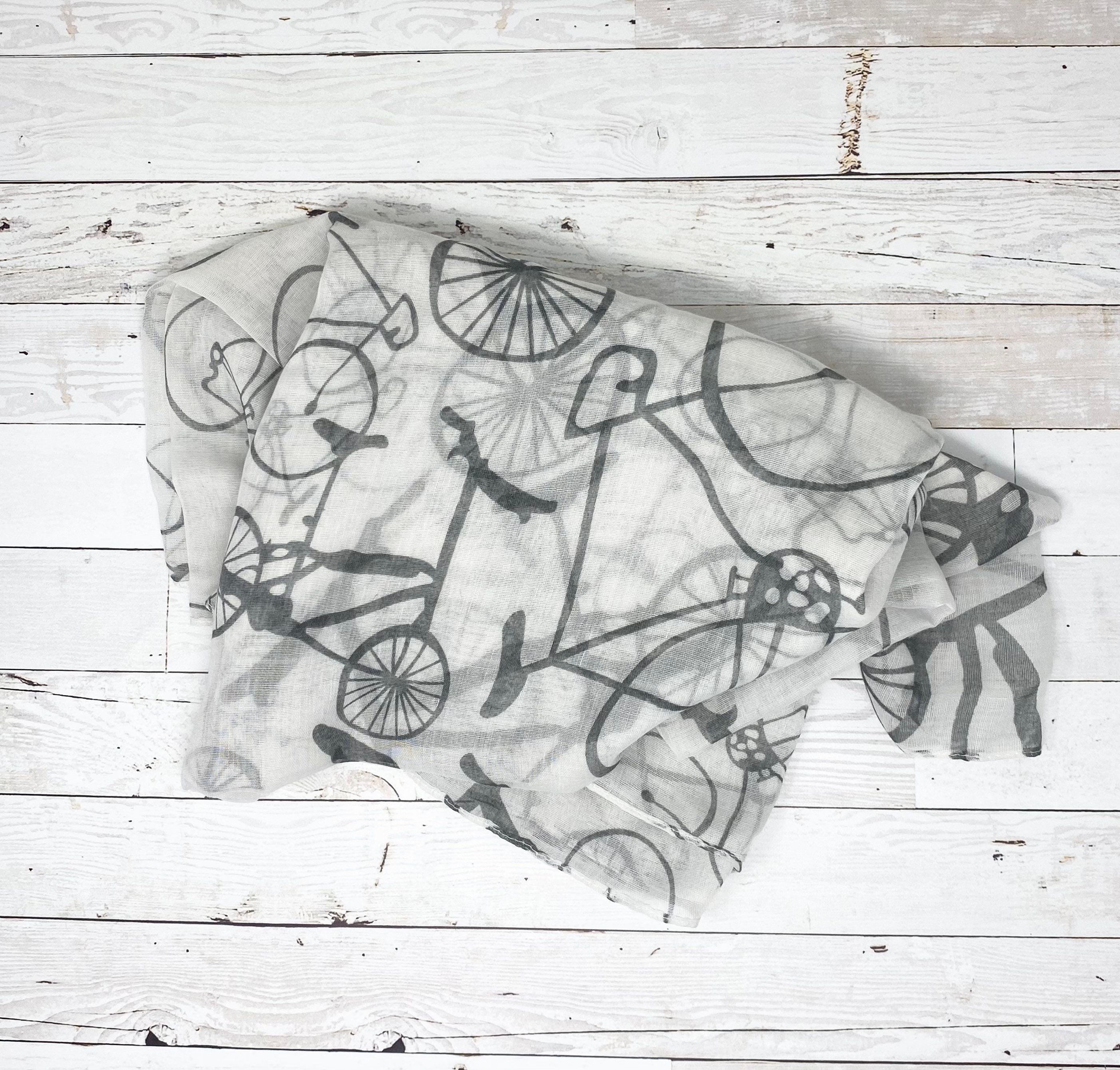 White With Gray or Black Print Bike Bicycle Scarf - Etsy