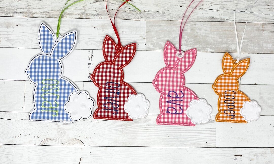 Embroidered Fabric Bunny Name Tag With Furry Tail, Personalized Bag Tag ...