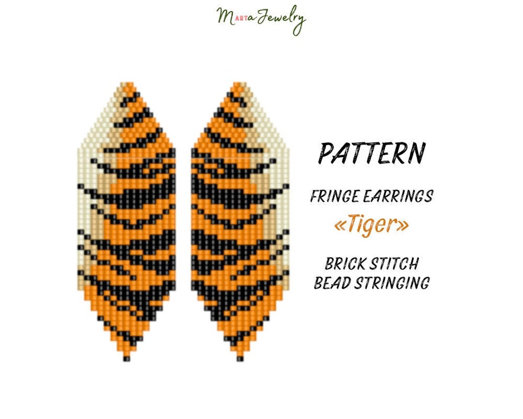 Beading PATTERN - Fringe Earrings "tiger", Animal Print, Round Seed ...
