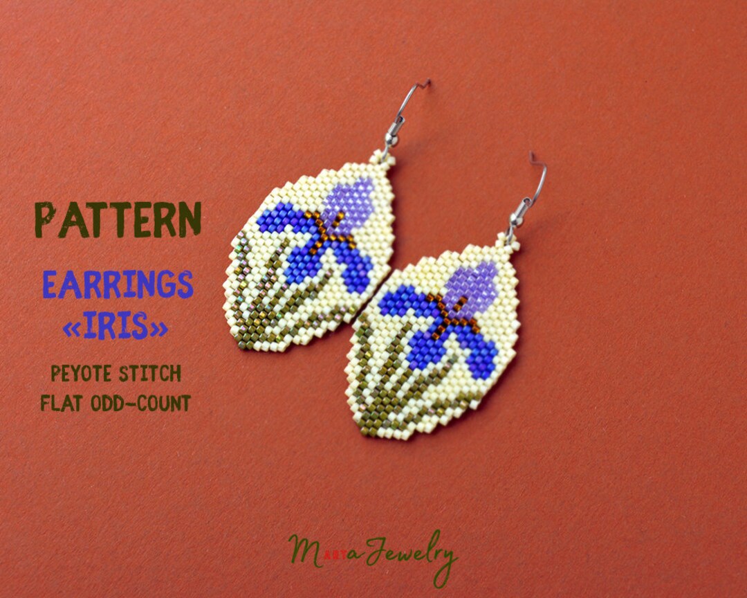 Beading PATTERN Earrings "iris" Represented With Miyuki Delica Beads ...