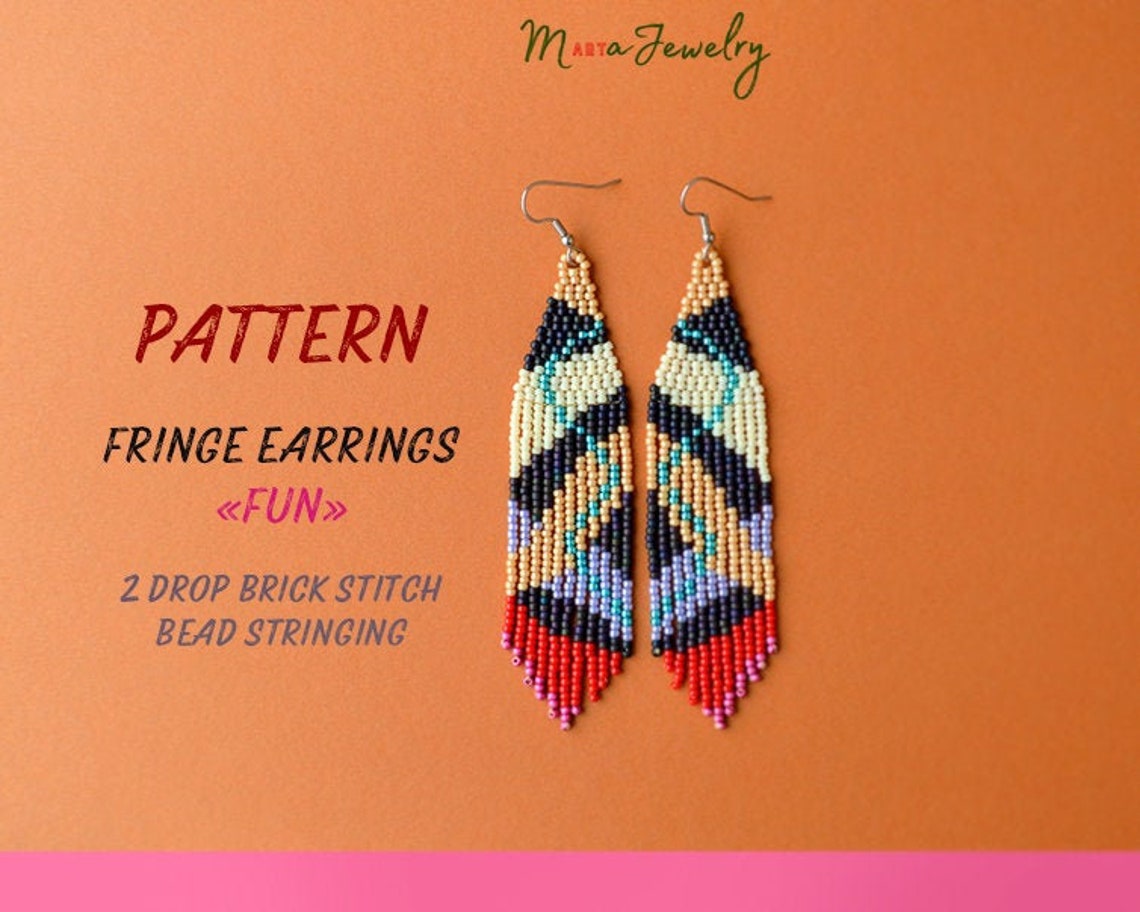 Beading PATTERN Fringe Earrings fun Represented - Etsy