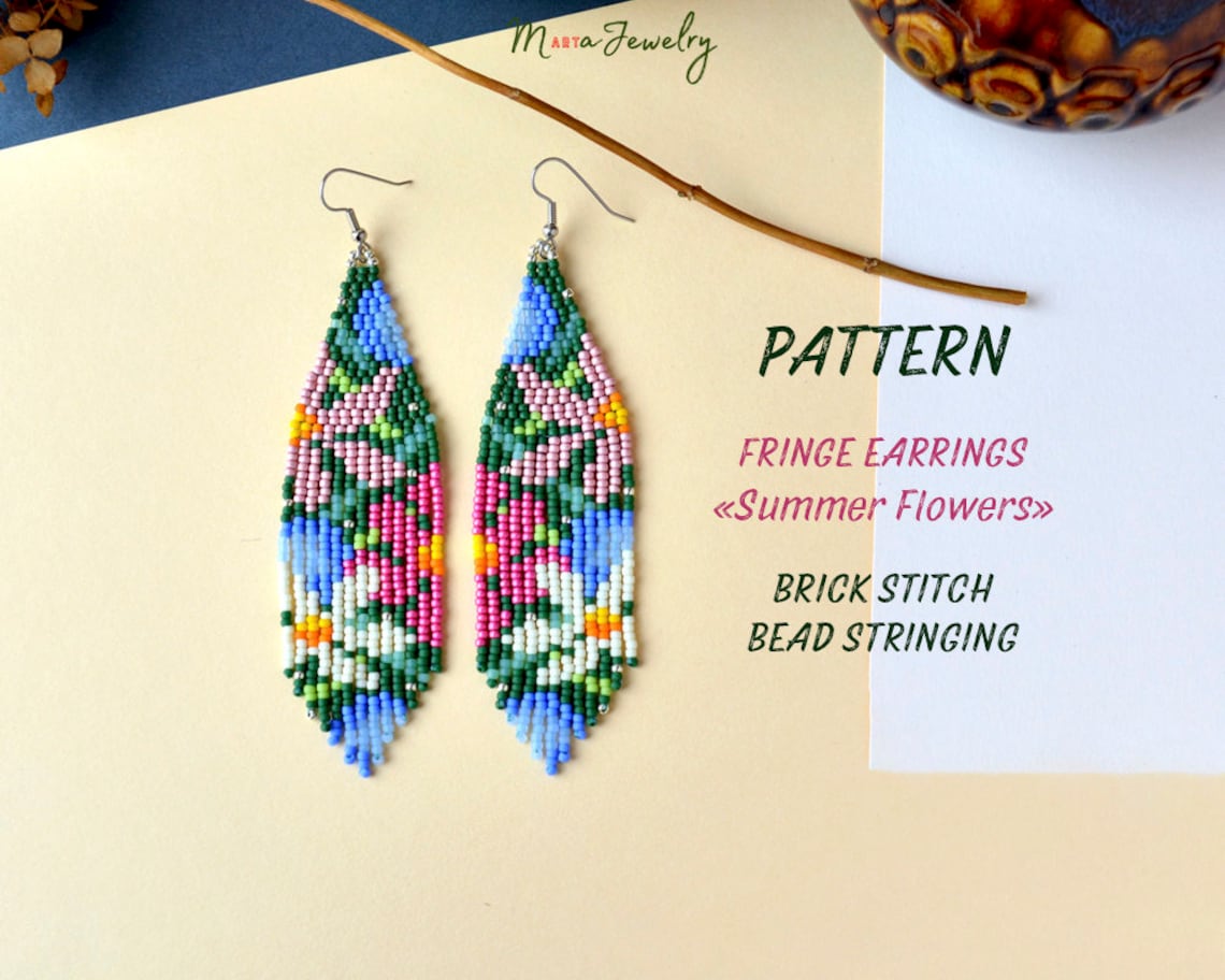 Beading PATTERN - Fringe Earrings "summer Flowers", Colorful and Floral ...