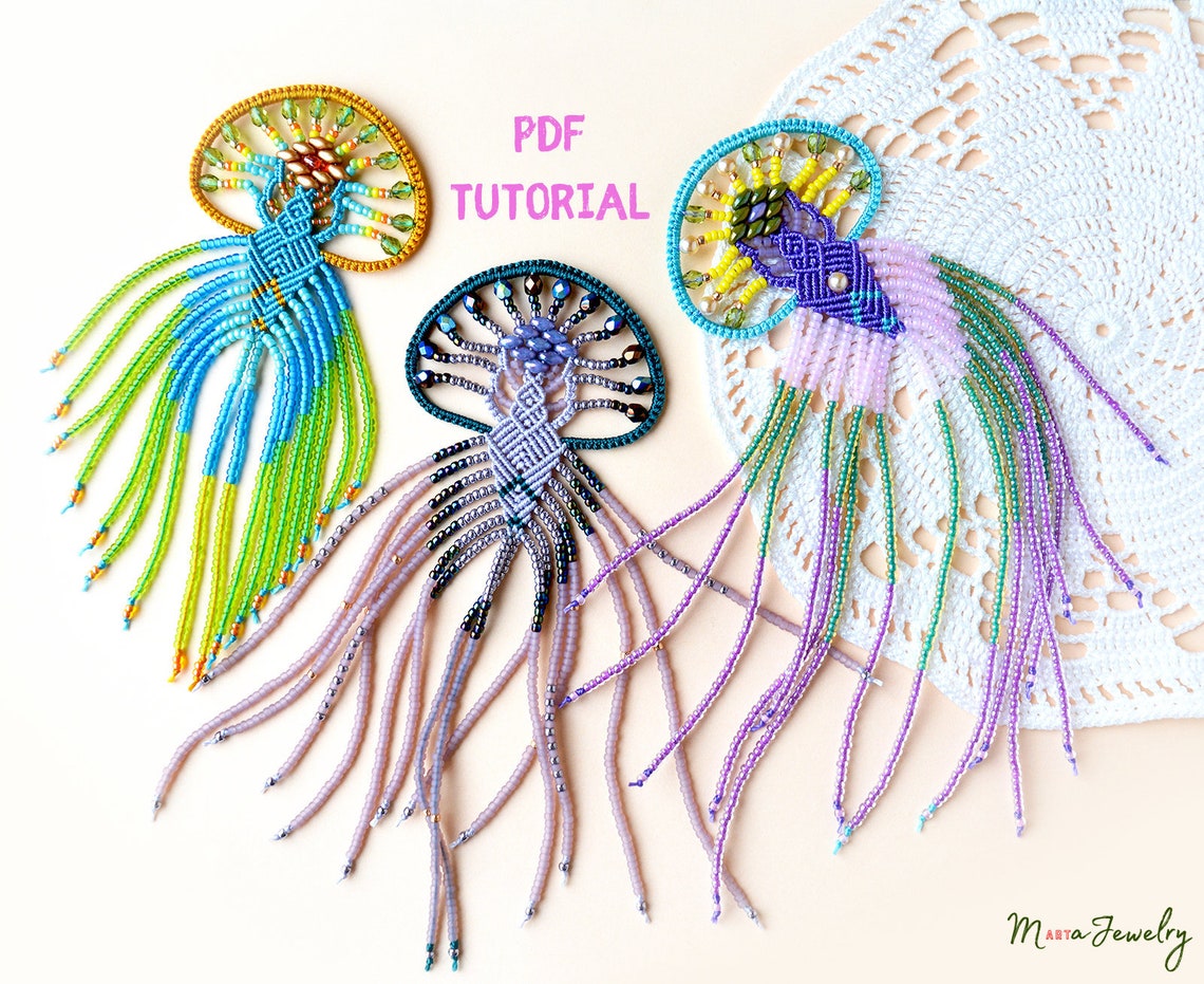PDF Tutorial Micro-macrame Pendant Jellyfish, Medusa Necklace, DIY ...