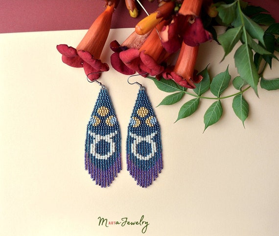Taurus Zodiac Sign Fringe Earrings Heavenly Space Phases | Etsy