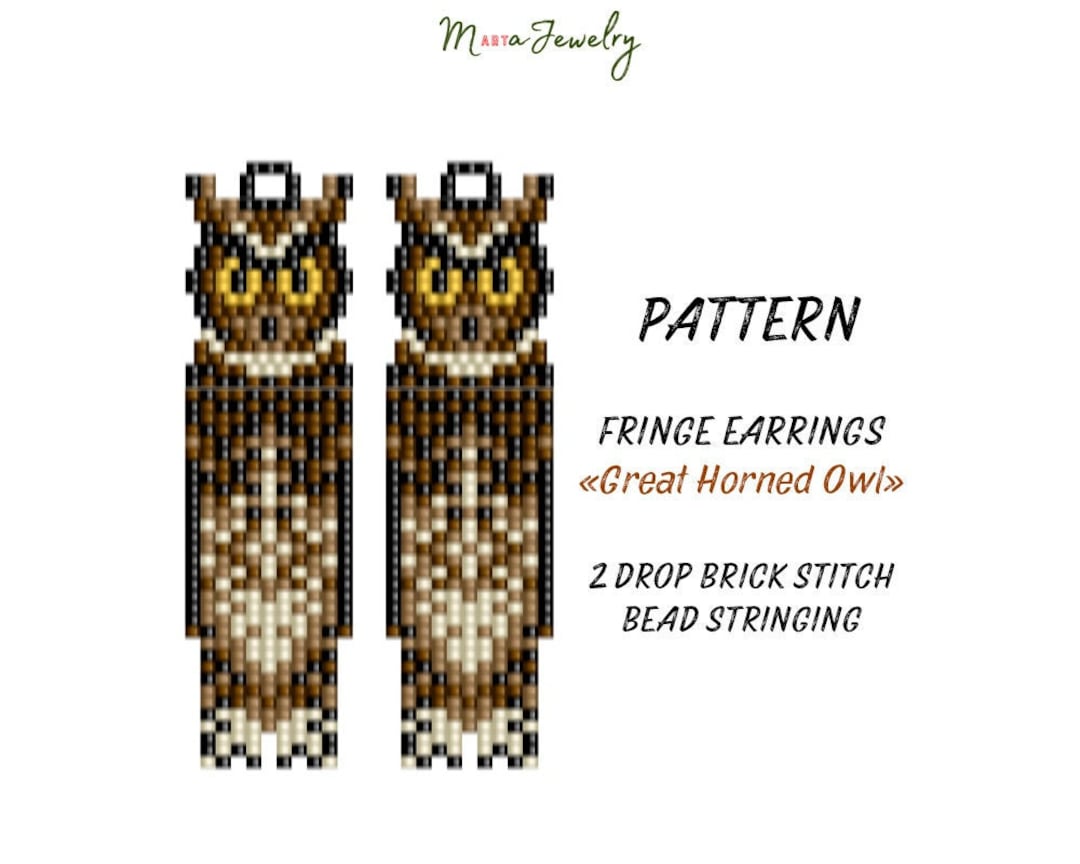 Beading PATTERN - Fringe Earrings "great Horned Owl" - Instant Download ...
