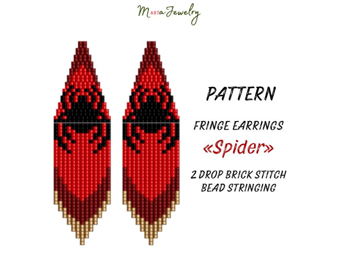 Beading PATTERN - Fringe Earrings "spider", Spooky Halloween, Red and ...