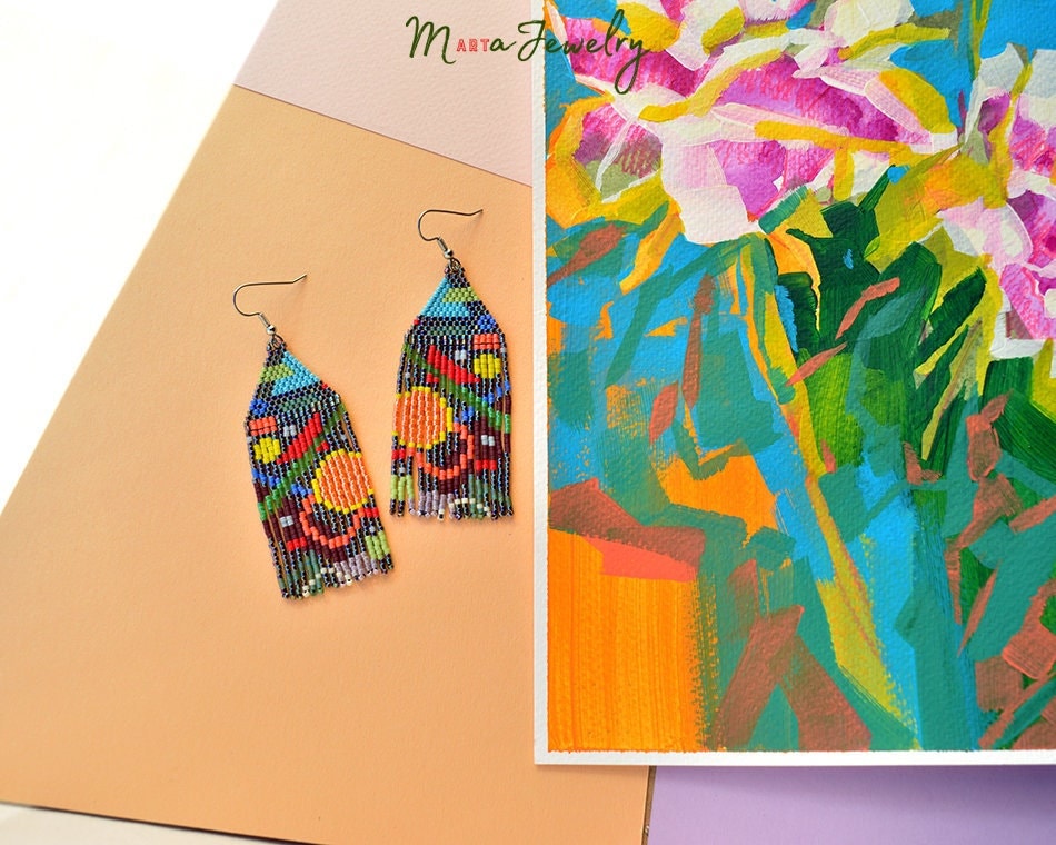 Abstract Fringe Earrings Inspired by Art - Etsy
