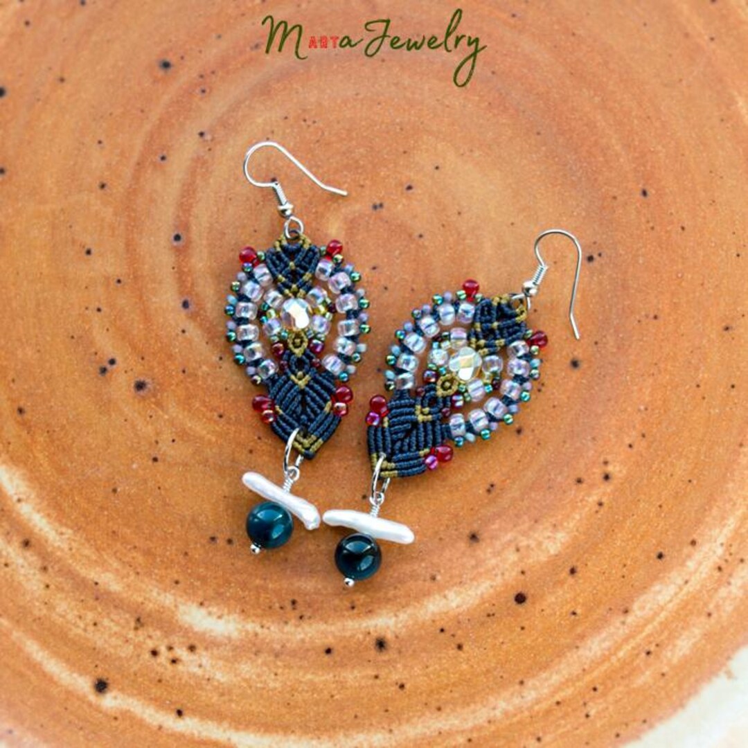One-of-a-kind Beaded Macrame Earrings, Dainty Beadwork - Etsy