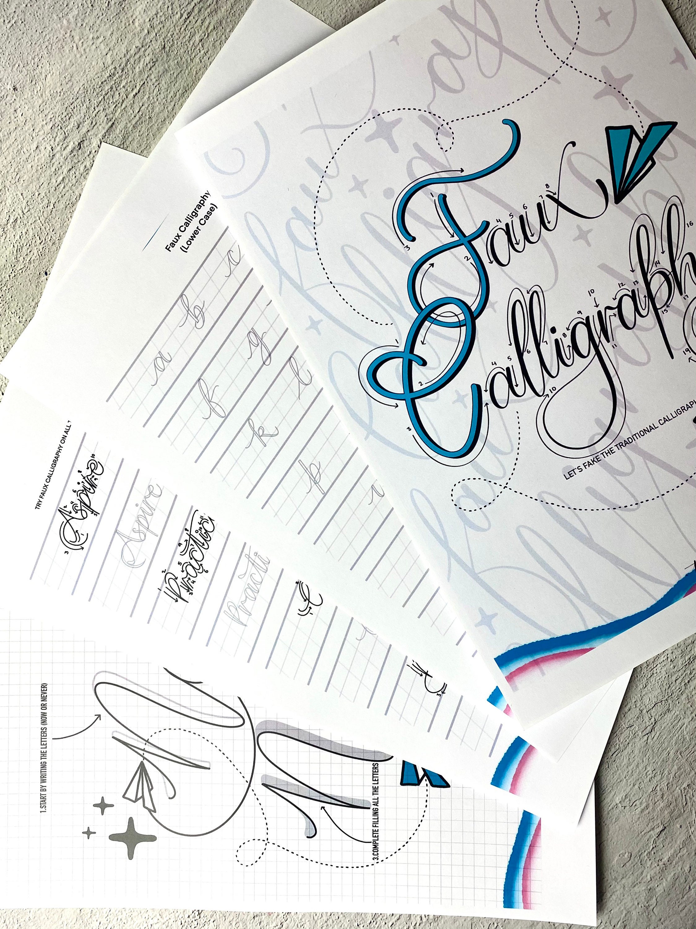 Faux Calligraphy Practice Sheets for Beginners/ Lettering Worksheets - Etsy