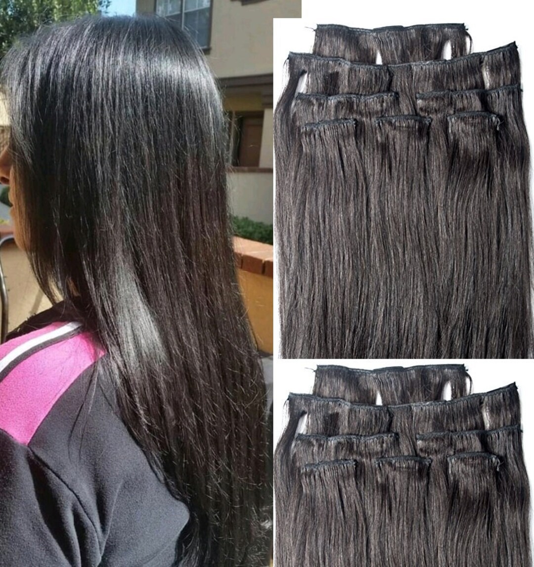 24" Clip in Hair Extensions Real Human Hair 100 Gram Clip on for Full ...