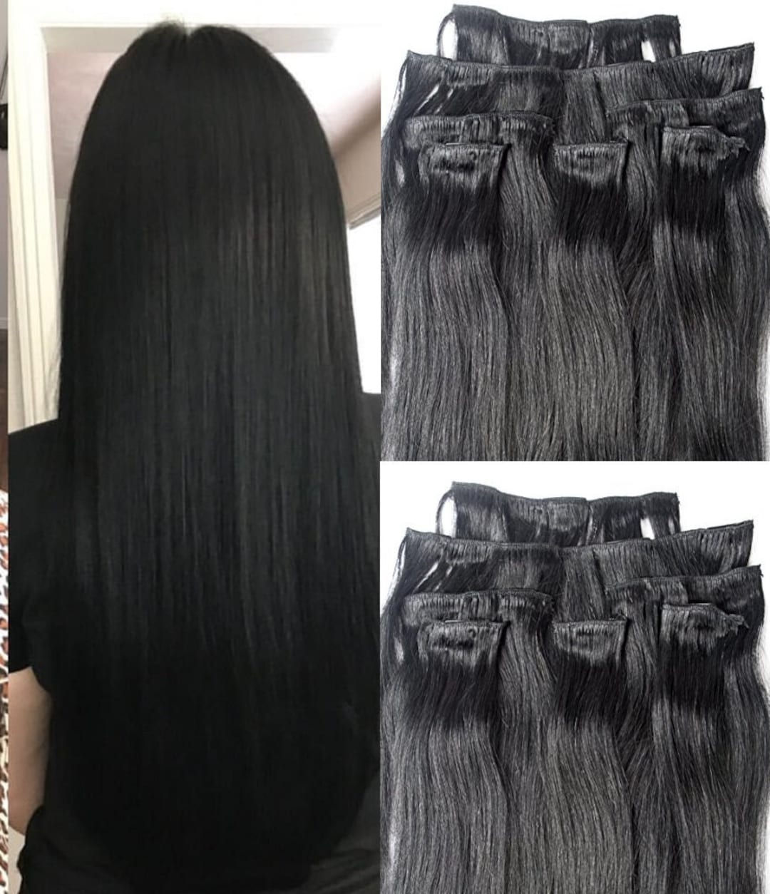 24" Clip in Hair Extensions Real Human Hair 100 Gram Clip on for Full ...