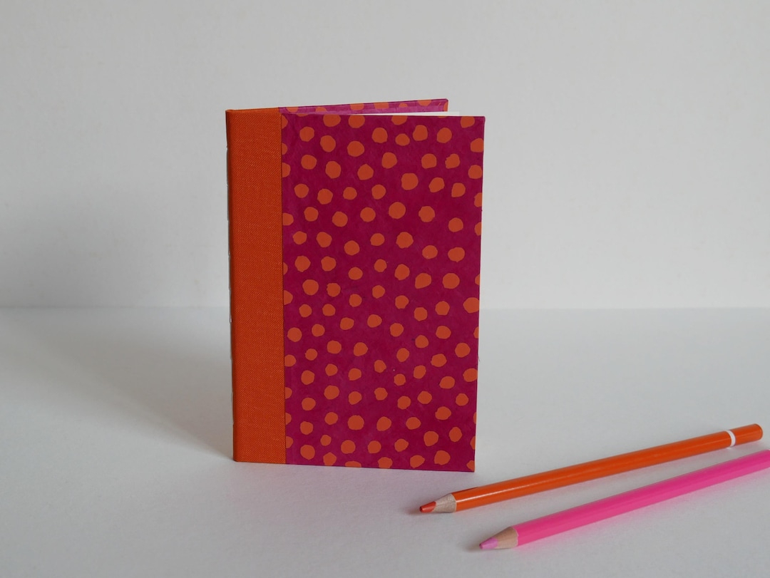 Orange and Pink Polka Dot Notebook, Sketchbook. 10x15 Cm, 40 Blank ...