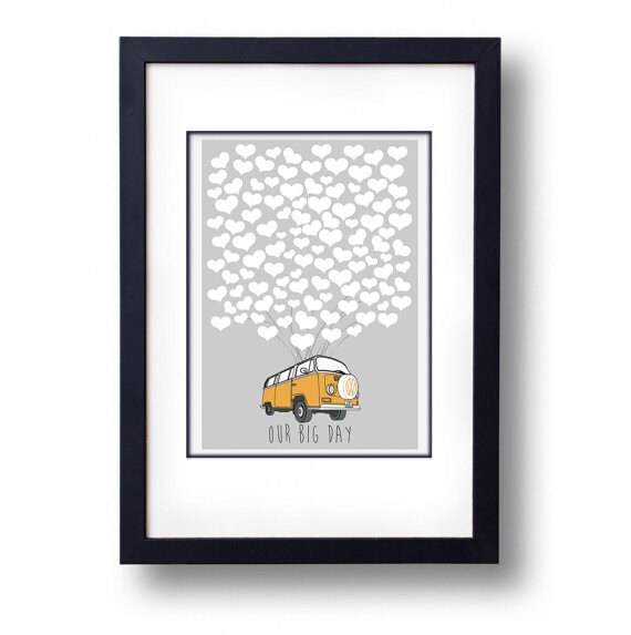 Personalised Bay Camper Heart Wedding Guest Book Alternative - A3 Print ...
