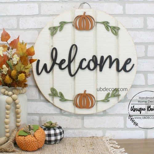 Welcome Fall Door Sign Autumn Door Hanger Pumpkin Halloween - Etsy