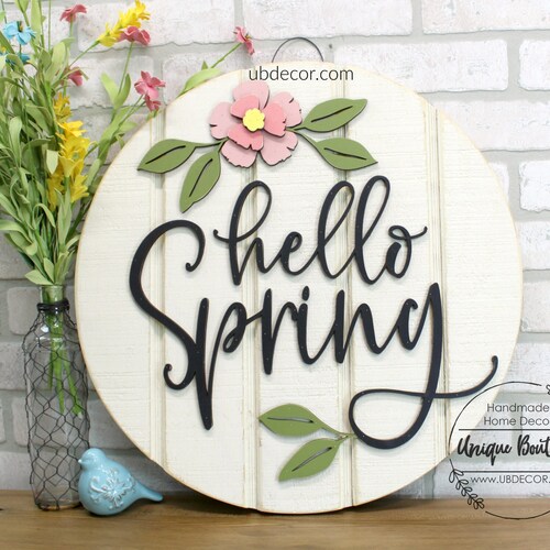 Hello Spring DIY Sign Home Decor Door Hanger Round Wreath - Etsy