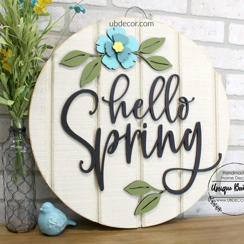 Spring Wreath for Front Door Hello Spring Door Hanger Teal - Etsy