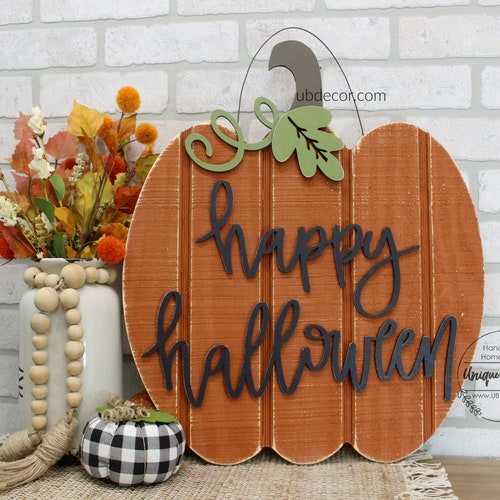 Happy Halloween Door Hanger Rustic Fall Door Sign Pumpkin - Etsy