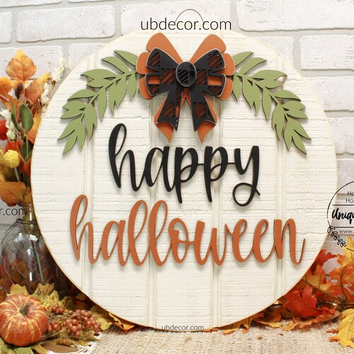 Happy Halloween Door Hanger Rustic Fall Door Sign Pumpkin | Etsy