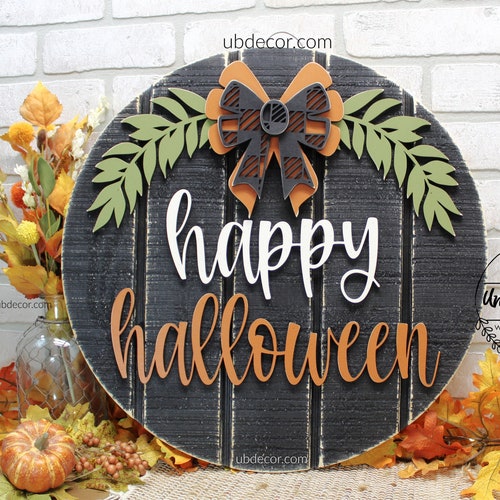 Happy Halloween Door Hanger Rustic Fall Door Sign Pumpkin - Etsy