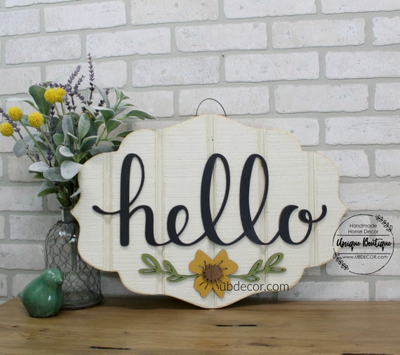 Hello Sign for Front Door Modern Door Wreath Hanging Wood - Etsy