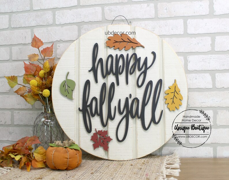 Front Door Decor Happy Fall Y'all Door Sign Fall Door | Etsy