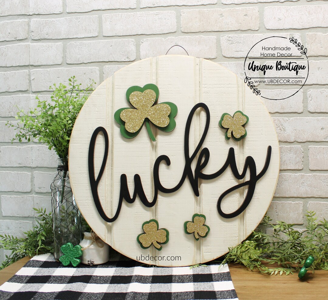 Lucky Door Sign, St. Patrick's Day Door Hanger, Green Gold Glitter ...