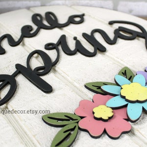 Hello Spring Door Hanger With Flowers, Shiplap Sign, Front Door Sign ...