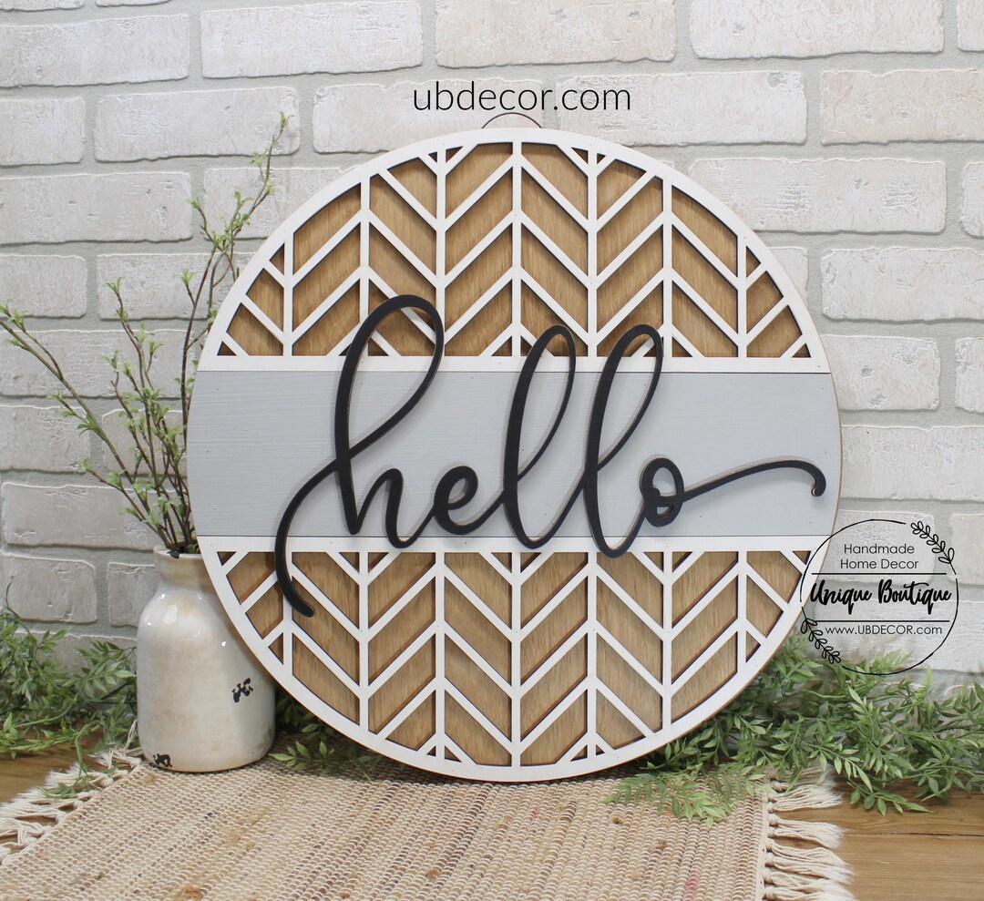 Front Door Decor, Hello Door Sign, Geometric Door Hanger, Welcome Sign ...