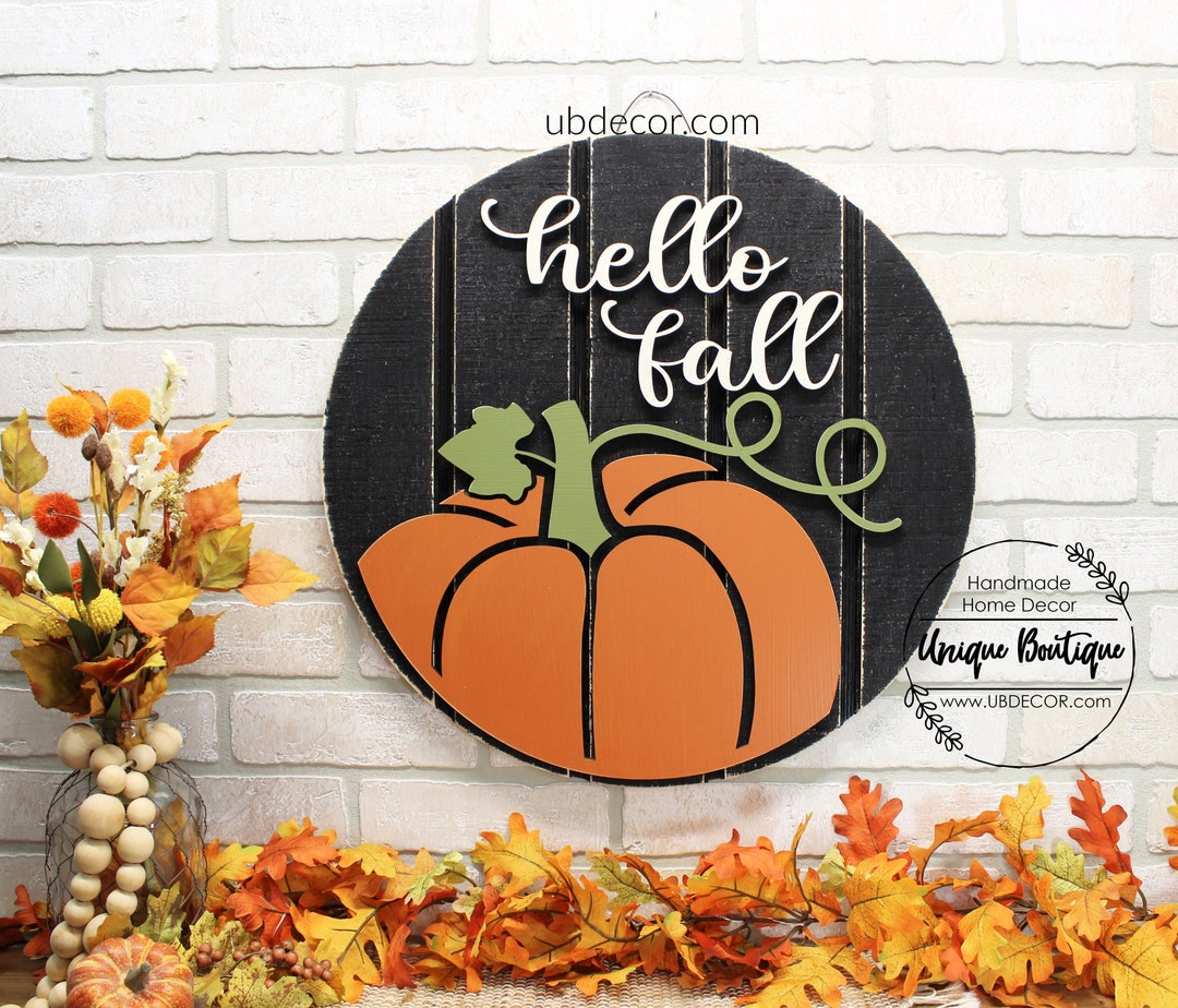 Front Door Decor, Hello Fall Door Sign, Fall Door Hanger, Hello Pumpkin ...
